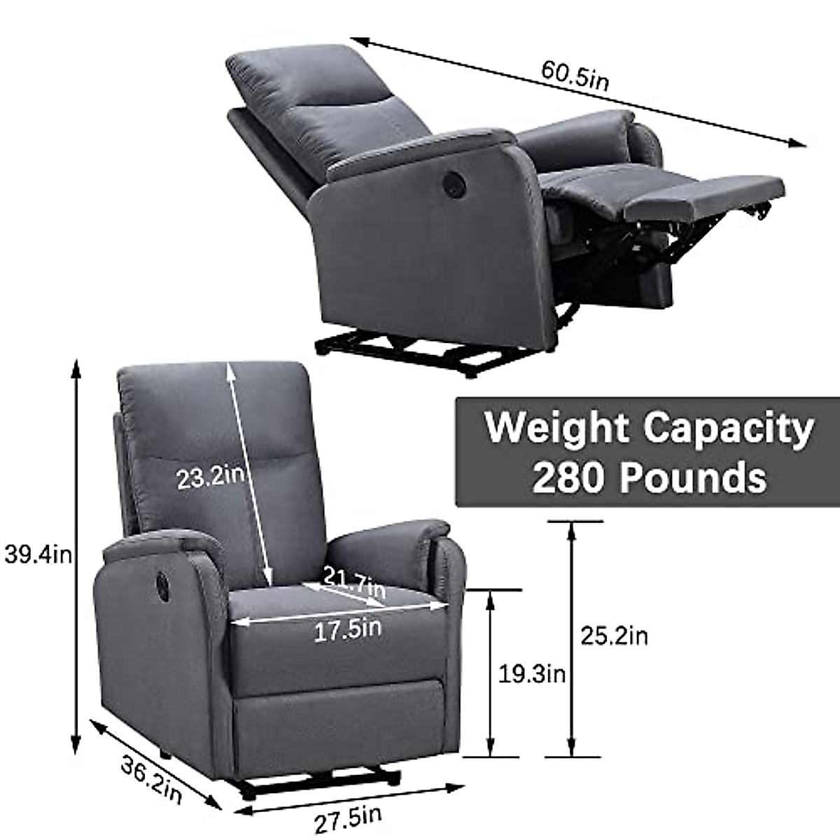 Electric Power Recliner Chair for Elderly Senior & Adult Ergonomic Single Lounge Sofa Living Room Home Theater Seating