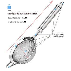 SUNWUKIN 304 Stainless Steel Fine Mesh Strainers for Kitchen, Colander-Skimmer with Handle, Sieve Sifters for Food, Tea, Rice, Oil, Noodles, Fruits, Vegetable