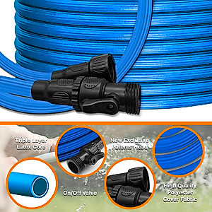 Ulelaxks 75FT Garden Hose, Water Hose, Elastic Garden Hose with 3/4" Fittings, Triple-layer Core, Garden Hose useful house gifts for Outdoor Lawn Car Watering Plants Blue