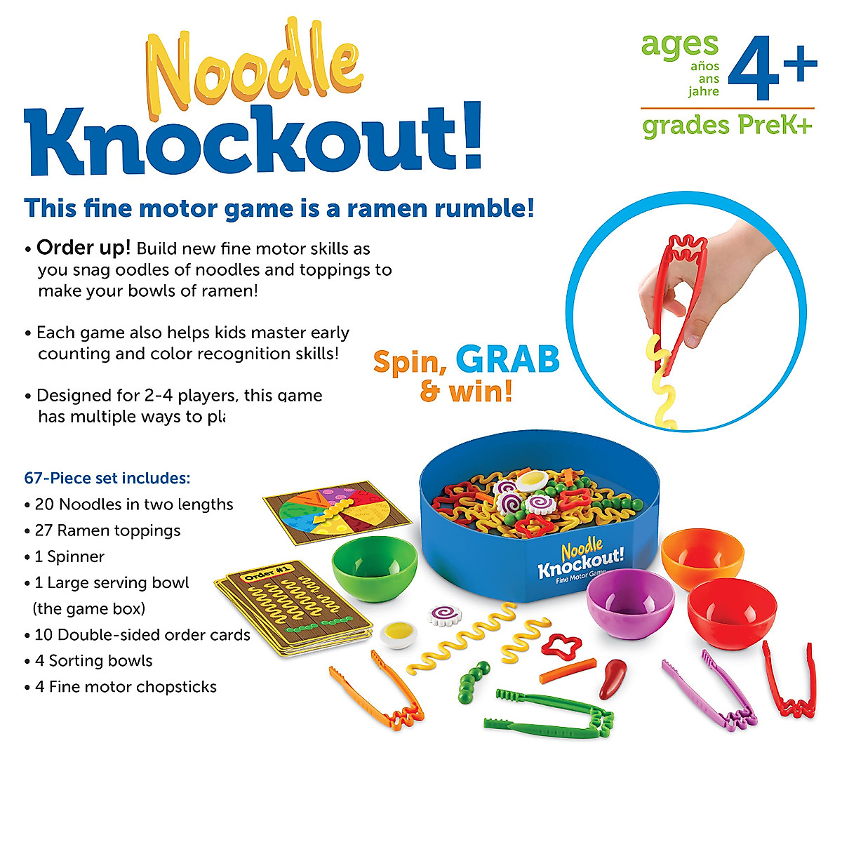 Learning Resources Noodle Knockout! Fine Motor Game,Fine Motor Skills Toys, 67 Pieces, Ages 4+