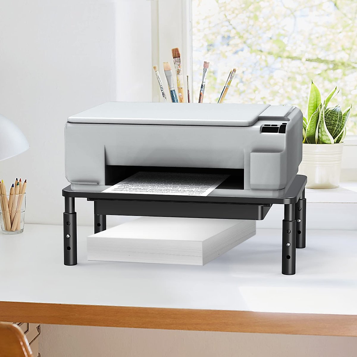 Zimilar Monitor Stand Riser with Drawer - 3 Height Adjustable Monitor Stand with Unique Star Mesh, Metal Monitor Riser for Computer Laptop Notebook Printer