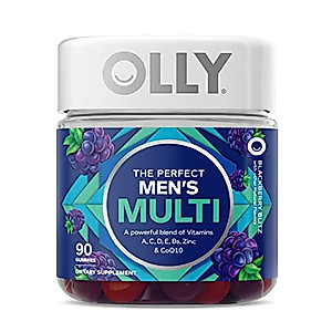 OLLY Men's Multivitamin Gummy, Overall Health and Immune Support, Vitamins A, C, D, E, B, Lycopene, Zinc, Adult Chewable Vitamin, Blackberry, 45 Day Supply - 90 Count