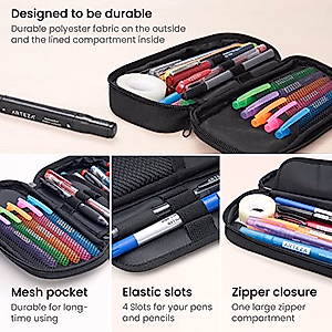 ARTEZA Pencil Case, Black Pencil Pouch with Zipper Closure, School Supplies for Students and Teachers