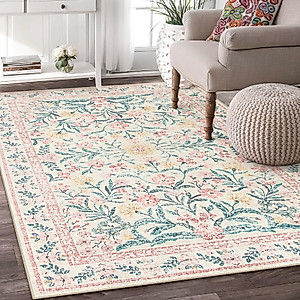 Wonnitar Machine Washable 5x7 Rug, Pink Rugs for Bedroom Girls, Boho Soft Floral Nursery Rug Non Slip, Indoor Ultra-Thin Floor Carpet Area Rug for Kid Room Living Room Dorm