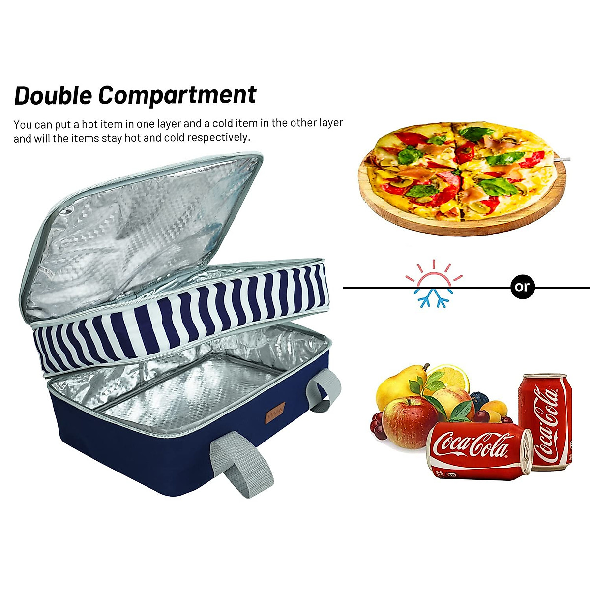 Double Insulated Casserole Carrier Bag - Casserole Dish Carrier, Hot & Cold Food Carry Bag Potluck Parties, Lasagna Holder Tote for Picnics,Beaches,Traveling or Gifts, Fits 9”x13” Baking Dish (Blue)