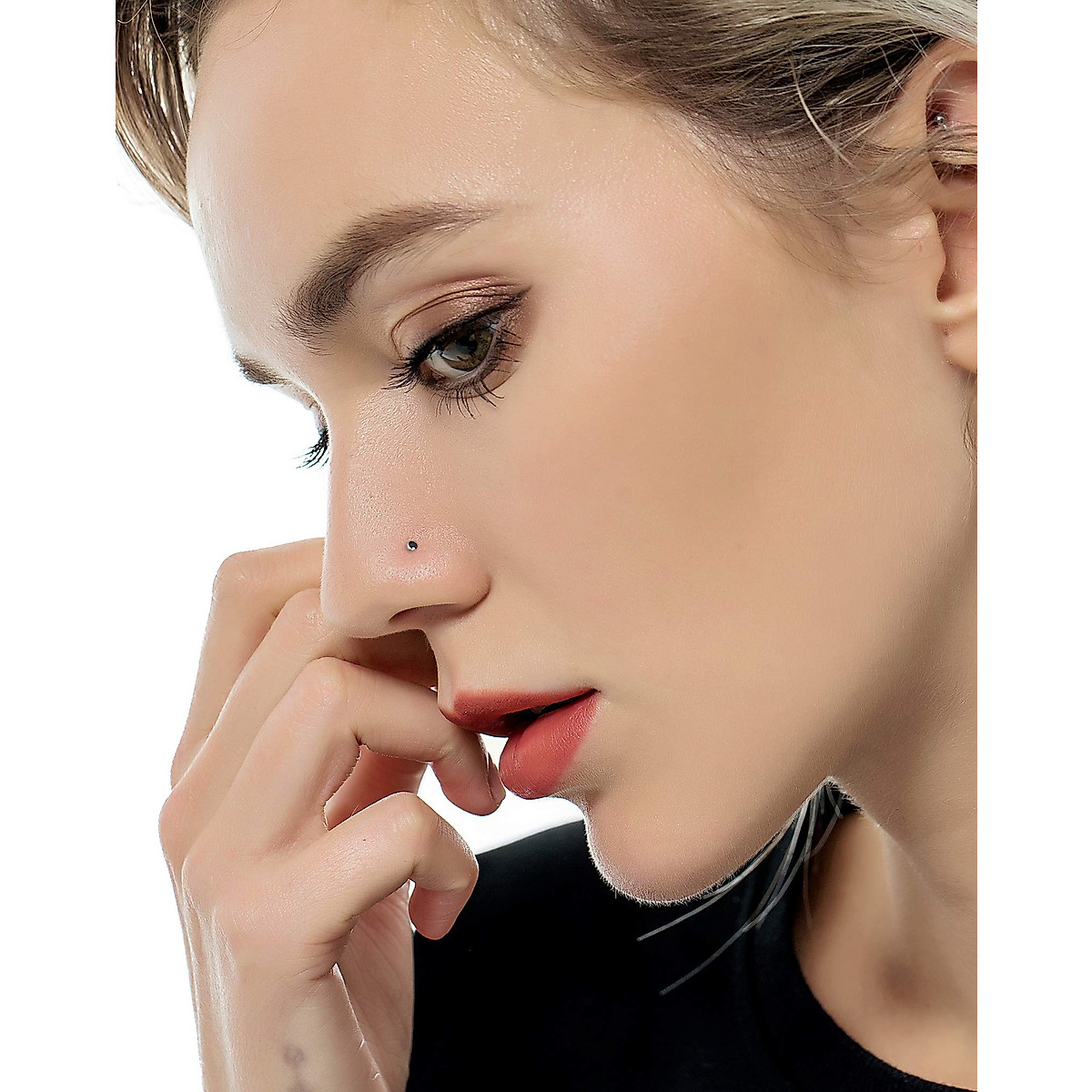 Tornito 100Pcs Bone Nose Studs Hoop Stainless Steel Nose Rings Set Multicolor Cubic Zirconia Hoop Tragus Cartilage Nose Ring Labret Nose Piercing Pin Jewelry for Women Men 1.5mm 22G