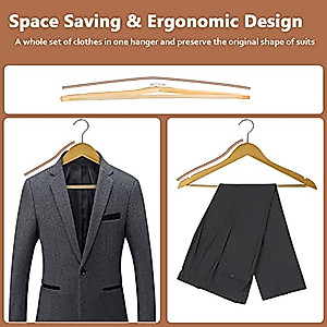 DEDU Wooden Hangers with Shoulder Grooves 24 Pack, Wooden Coat Hangers for Closet Heavy Duty with Non Slip Strip, Suit Hangers with Pant Bar 360° Swivel Hook for Shirt, Weeding Dress, Pants (Natural)