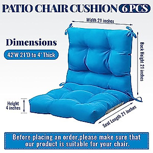 Marsui 6 Pcs Outdoor Indoor Seat and Back Chair Cushions Tufted Pillow All Weather Seasonal Replacement Cushions with Ties Patio Furniture Cushions Outdoor Furniture (Blue)