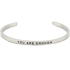 Jude Jewelers 6mm Width Stackable Stainless Steel Inspirational Bangle Bracelet (You Are Enough)