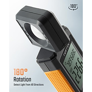 TopTes TS-710 Light Meter, Lux/Foot Candles Meter with 180º Rotating Sensor, 0.1~200,000 Lux Range, Large Backlit Display, Light Meter for Plants, Car Headlights, Home & Office LEDs (Includes Battery)