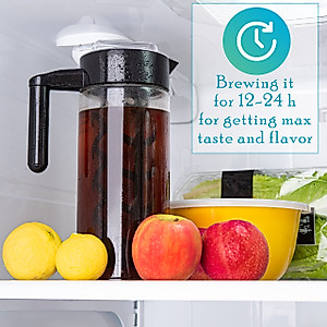 Mixpresso Cold Brew Maker For Iced Coffee and Iced Tea, Cold Coffee Maker Glass Pitcher, Tea Infuser For Loose Leaf Tea, 44oz Large Ice Tea Brewer with Easy to Clean Reusable Mesh Filter.