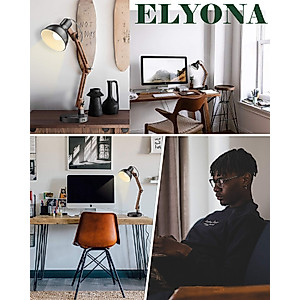 ELYONA Sapele Wood Desk Lamp with Wireless Charging & USB Port, Swing Arm, LED Bedside Table Lamp for Bedroom, Adjustable Reading Task Lights for Dorm, Office, Living Room, 5W Bulb Included, Black