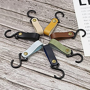 JeogYong 4-Pack S Hooks for Hanging, 2 Inch Small S Hooks with Leather Straps, S Shaped Hangers Plastic Hanging Hooks for Pots, Pans, Plants, Clothes, Closet Rod, Kitchen Utensils, Bathroom Towels