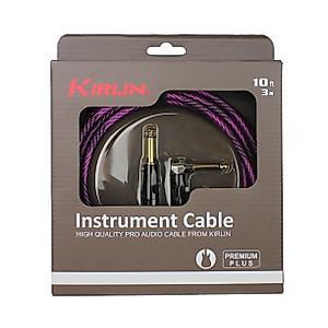 KIRLIN Cable IWB Instrument Cable, 1/4-Inch Right Angle to Straight, Black Purple Wave, 10FT (IWB-202 BFGL-10/WBP)