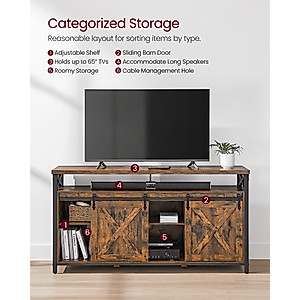 VASAGLE TV Stand for 65 Inch TV, Entertainment Center, TV Table and Console, TV Cabinet with Adjustable Shelves, Industrial Design, Rustic Brown and Black ULTV071B01