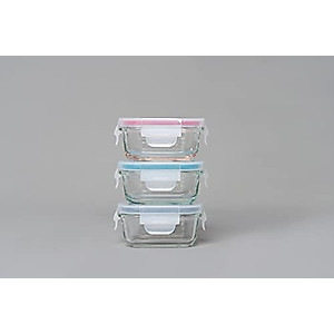 GENICOOK Borosilicate Glass Small Baby-Size Meal and Food Storage Containers, Rectangular Shape - 6 pc Set (3 Containers - 3 Matching Lids)