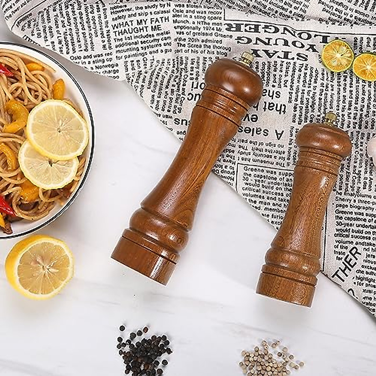 YSTKC Wood Pepper Grinder, 10 Inch Natural Solid Wooden Pepper Mill with Ceramic Rotor, Adjustable Coarseness, Premium Refillable Salt and Pepper Grinder