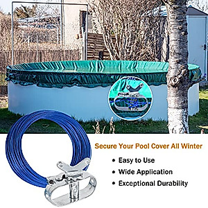 Pool Cover Winch and Cable, 102ft Winterize Pool Closing Kit Pool Cable and Winch, Heavy-Duty Pool Cover Wire and Winch, Pool Cover Cable & Ratchet Kit for Above Ground Swimming Pool Winter Cover-Blue