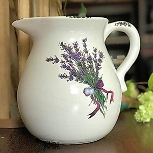 French Country Lavender Pitcher, Cottage Edition, Distressed Vintage Style, Rustic White, Worn Exposed Patches, 7 Inches Tall, Stoneware