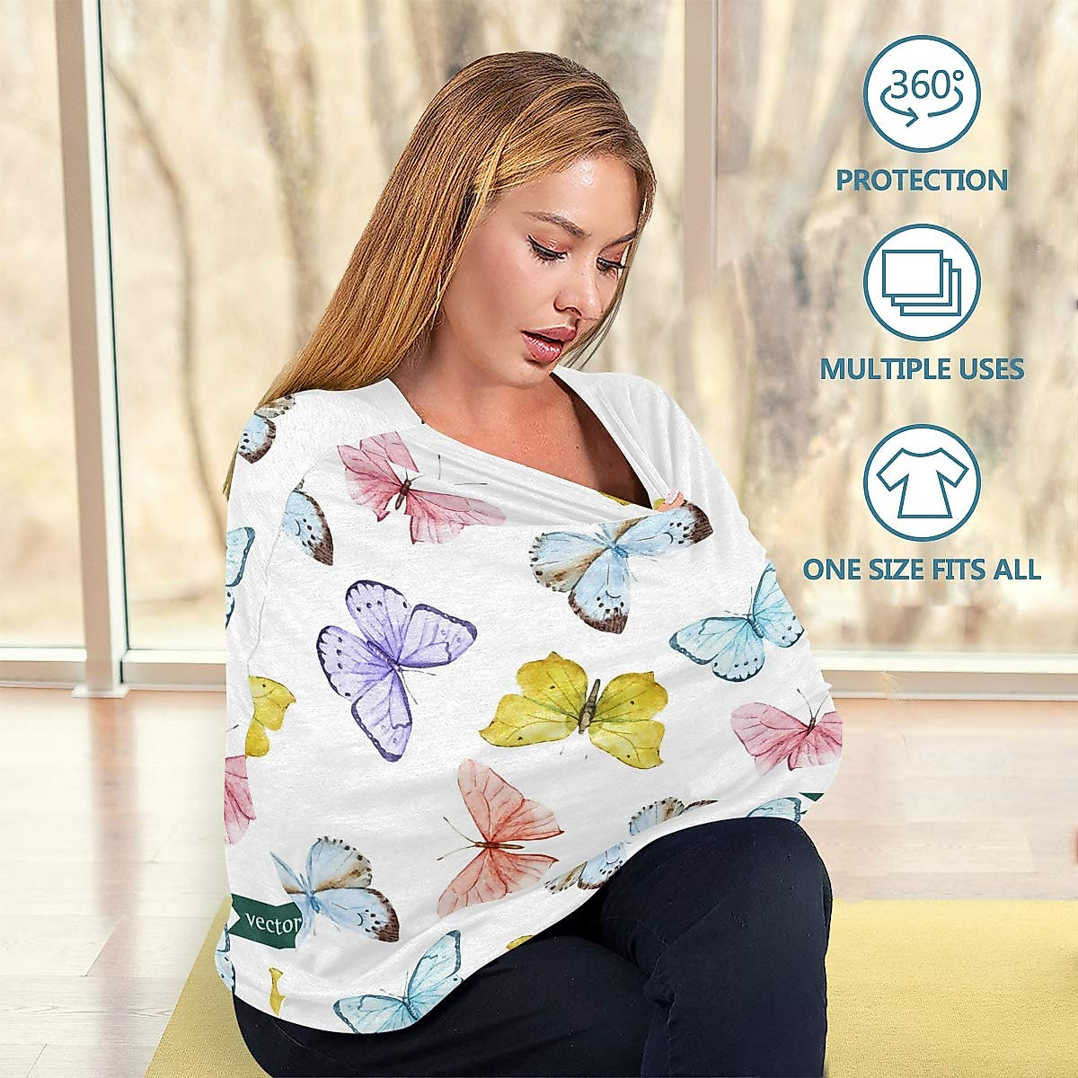 Nursing Cover Breastfeeding Scarf Colorful Butterflies - Baby Car Seat Covers, Stroller Cover, Carseat Canopy (810b)
