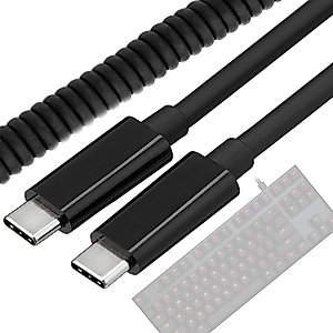 AJKTHGE Mechanical Keyboard Cable, Type c to Type c Gaming Keyboard Cable, Coiled & Double-Sleeved Mechanical Keyboard Cord for USB C Mechanical Keyboards (Black)