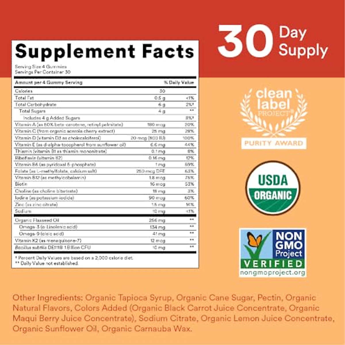 SmartyPants Organic Kids Multivitamin Gummies: Probiotics, Omega 3 (ALA), Vitamin D3, C, Vitamin B12, B6, Vitamin A, K & Zinc for Immune Support, Three Fruit Flavors, 120 Count (30 Day Supply)