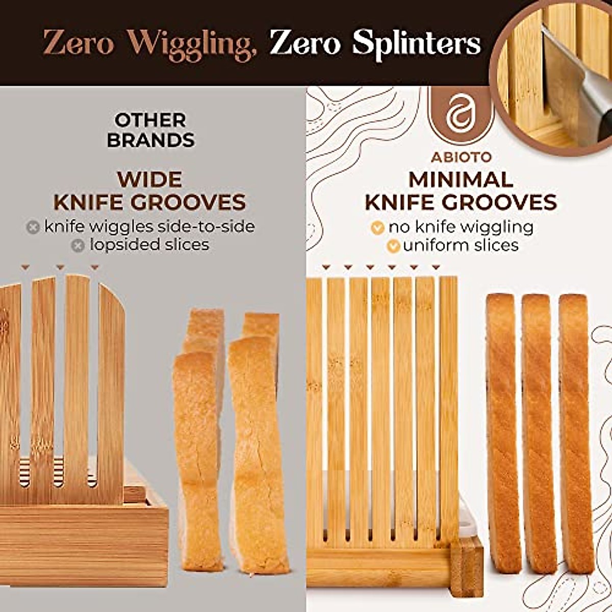 Bread Slicer for Homemade Bread (Bamboo) – 4 Different Thickness Options for Even and Consistent Bread Slices - Compact Foldable Bread Slicing Guide with Optimal Knife Grooves