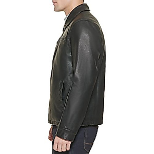 Dockers Men's James Faux Leather Jacket, Black w. Chest Zip, XX-Large