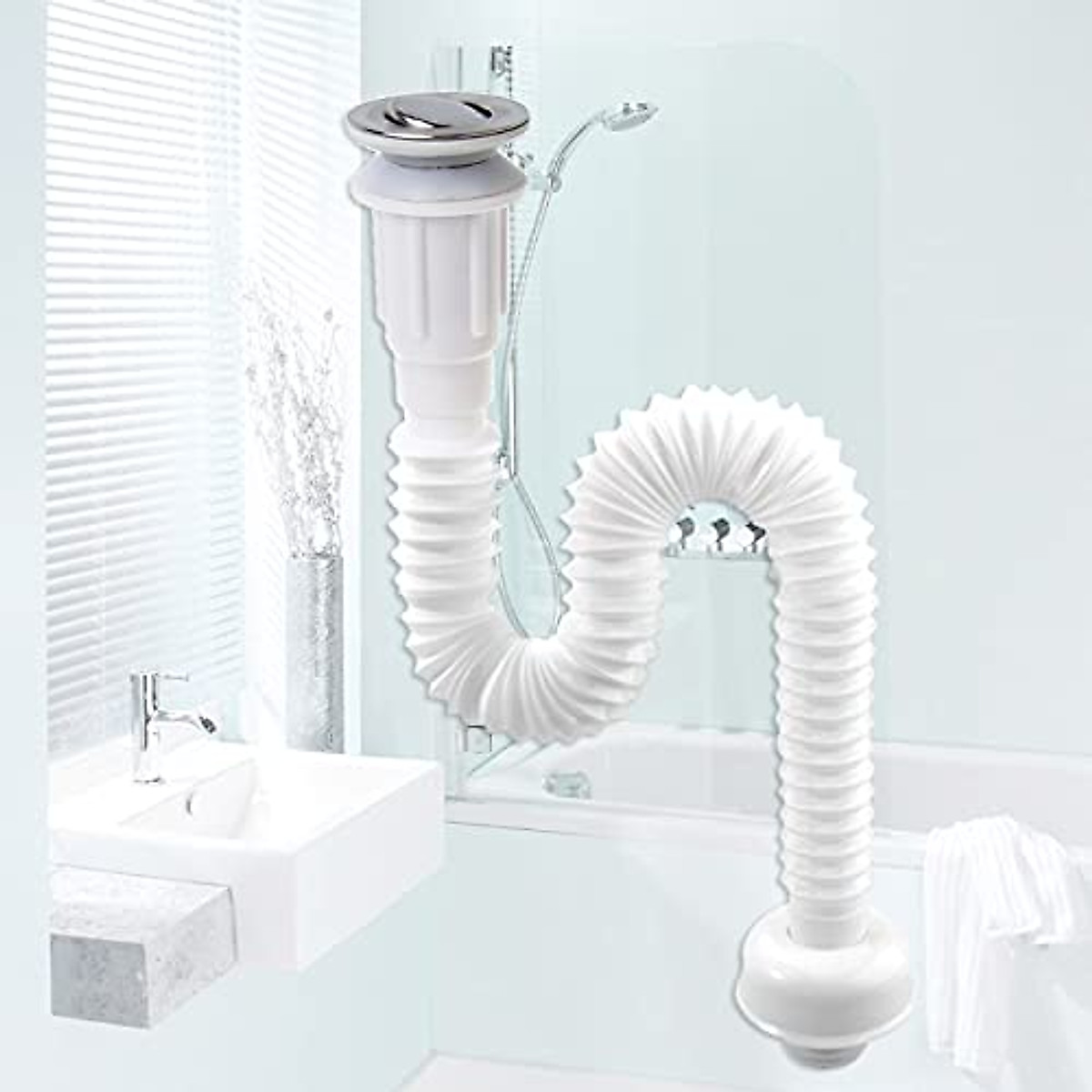 LMMDDP Universal Kitchen Cover Up Basin Sink Water Strain with Flexible Flume Pipe Kit