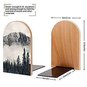 Hon-Lally Forest Tree Foggy Mountain Pattern Wood Bookends Decorative Bookend Non-Skid Office Book Stand for Books Office Files Magazine, One Size