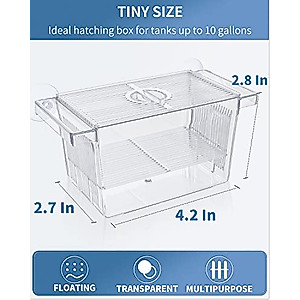 Pawfly Aquarium Fish Breeding Box Acrylic Hatchery Incubator Tank with Suction Cups Small Isolation Box for Baby Small Fish Shrimp and Betta