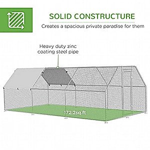 PawHut 18.5' Metal Chicken Coop Run with Roof, Walk-in Chicken Coop Fence, Chicken House Chicken Cage Outdoor Chicken Pen Hen House