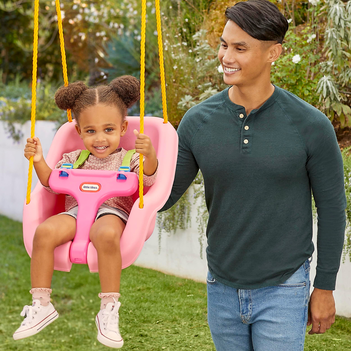 Little Tikes Snug 'n Secure Pink Swing with Adjustable Straps, 2-in-1 for Baby and Toddlers Ages 9 Months - 4 Years