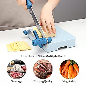 KITCHENDAO Multipurpose Cheese Slicer Cutter with Board for Arthritic and Weak Hands, Adjustable Thickness Dial for Block Cheese, Effortless Slicing, Guillotine Sausage Ham Biltong Jerky Slicer