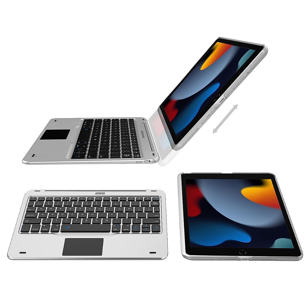 Arteck iPad 9th Gen 10.2-inch 2021 Keyboard Case with Track Pad, Bluetooth Keyboard with Folio Full Protection Case and Touch Pad for Apple 10.2-inch iPad 9 iPad 8, 7 with 130 Degree Swivel Rotating