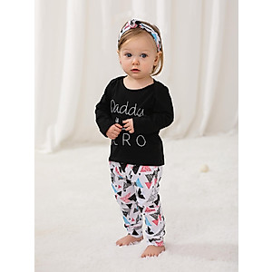 Baby Girls 3Pcs Outfit Set Letters Daddy is My Hero T-Shirt Tops Geometric Pants with Headband (3-6 Months)