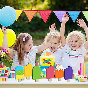 6 Pcs Summer Tiered Tray Decor Hawaii Ice Cream Tiered Tray Decor Summer Wooden Table Decorations Ice Cream Tray Decor Summer Table Signs for Kitchen Home Summer Party Home Supplies