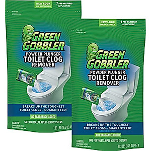 Green Gobbler POWDER PLUNGER Toilet Bowl Clog Remover - 2 Pack Net WT 16.5 oz