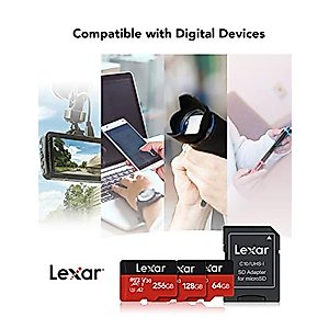 Lexar 256GB Micro SD Card, MicroSDXC Flash Memory Card with Adapter Up to 160MB/s, A2, U3, V30, C10, UHS-I, 4K UHD, Full HD, High Speed TF Card for Phones, Tablets, Drones, Dash Cam, Security Camera