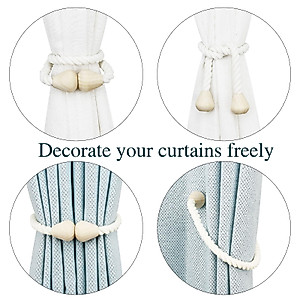 Hangtty Magnetic Curtain Tiebacks 2 Pack Cotton Boho Curtain Tie Back Decorative Rope Holdbacks for Curtains Draperies Outdoor Window Treatment Holdbacks, Cream