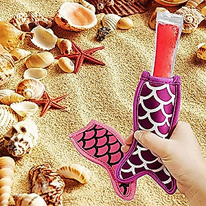 10 Pieces Popsicle Holder Popsicle Bags Mermaid and Shark Ice Pop Sleeves Freezer Reusable Popsicle Sleeves (Long stripes and fish)