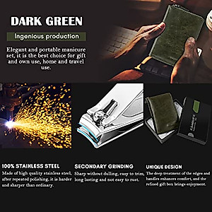 FAMILIFE Manicure Set, Nail Kit 11 in 1 Gifts for Men him Pedicure Kit Stainless Steel Mens Manicure Kit Professional Leather Pedicure Tools Mens Grooming Kit with Dark Green Travel Case Nail Clippers