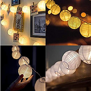 SkrLights 8.5Ft Mini Lantern String Lights -10 White Nylon Hanging Lanterns with Warm White Bulbs Included, Plug in, Connectable up to 25 Strands, White Lights String for Bedroom, Patio, Backyard