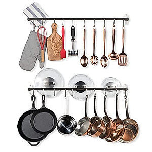 Wallniture Lyon 31.5" Wall Mount Kitchen Utensil Holder With 10 S Hooks For Hanging Pots and Pans Set of 2