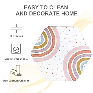 STARUIA Rainbow Kids Rug Play Carpet 55"x47" for Bedroom, Hexagon Washable Rug for Playroom Tent Castle, Non-Slip Nursery Rug Soft Play Mat for Children Playpen Classroom Dorm