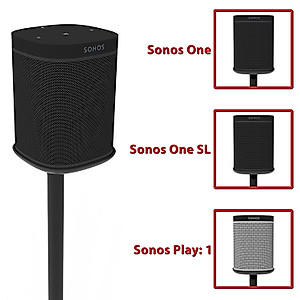 Eximus Fixed Height Speaker Floor Stand for Sonos One and Sonos One SL and Sonos Play:1 - Cable Management Built In - Easy Assembly - Gloss Black Finish