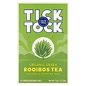 TICK TOCK TEAS Naturally Caffeine Free Red Bush Herbal Green Tea, 40 Count, Organic Rooibos Green Tea, 2.5 Oz