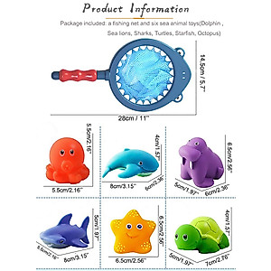Bath Toy , Fishing Floating Animals Squirts Toys Games Playing Set with Fishing net , Fish Net Game in Bathtub Bathroom Pool for Babies Toddlers and Kids (Dark Blue)