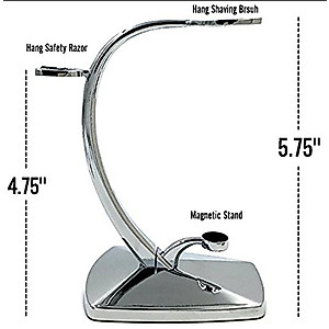 Luxury Premium Quality Set of Chrome Shaving Stand with Shaving Bowl - Compatible with MOST Manual Razors and Brushes