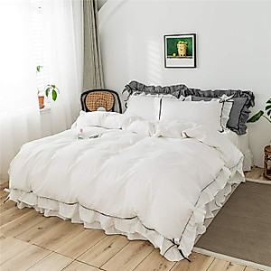 Ruffled Bedding Bow Duvet Cover Set with Butterfly Tie Soft Brushed Microfiber Shabby Chic Bedding Set with Zipper Closure